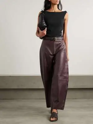 ST. AGNI Leather Tapered Trousers - Burgundy