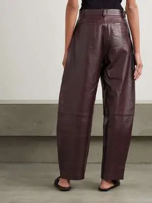 ST. AGNI Leather Tapered Trousers - Burgundy