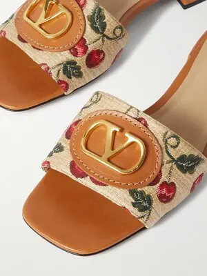 Valentino Garavani Vlogo Raffia-jacquard Slides - Neutrals