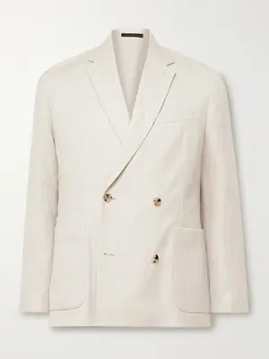 Paul Smith Double-breasted Herringbone Linen And Cotton-blend Blazer