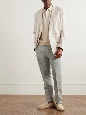 Paul Smith Double-breasted Herringbone Linen And Cotton-blend Blazer