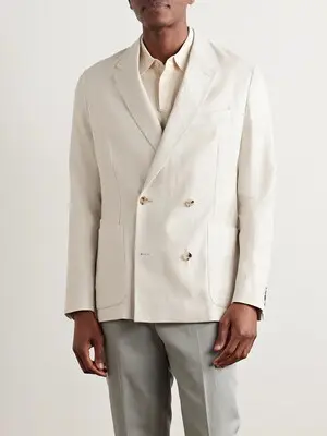 Paul Smith Double-breasted Herringbone Linen And Cotton-blend Blazer