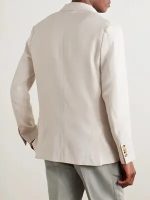 Paul Smith Double-breasted Herringbone Linen And Cotton-blend Blazer