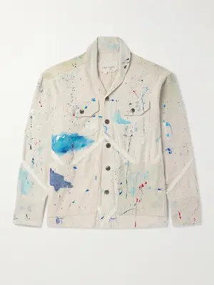GREG LAUREN Shawl-collar Paint-splattered Cotton-canvas Overshirt