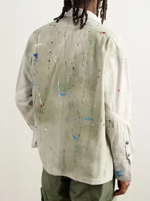 GREG LAUREN Shawl-collar Paint-splattered Cotton-canvas Overshirt