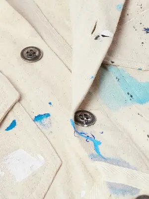 GREG LAUREN Shawl-collar Paint-splattered Cotton-canvas Overshirt