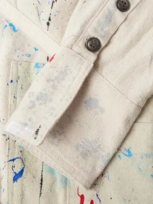 GREG LAUREN Shawl-collar Paint-splattered Cotton-canvas Overshirt