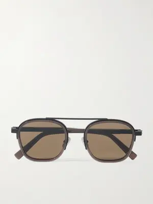 Zegna Aviator-style Metal And Acetate Sunglasses - Brown