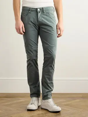 SLOWEAR Blue Division Slim-fit Stretch-cotton Twill Trousers