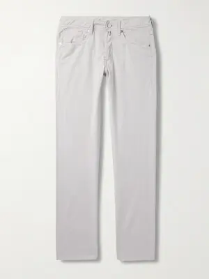 SLOWEAR Slim-fit Stretch-cotton Twill Trousers - Gray