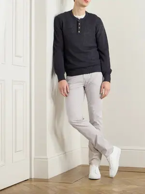 SLOWEAR Slim-fit Stretch-cotton Twill Trousers - Gray