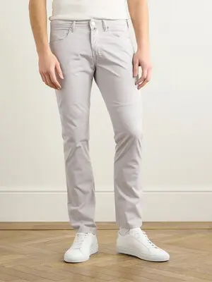 SLOWEAR Slim-fit Stretch-cotton Twill Trousers - Gray