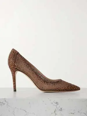 GIANVITO ROSSI Rania 85 Crystal-embellished Organza Pumps - Brown