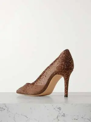GIANVITO ROSSI Rania 85 Crystal-embellished Organza Pumps - Brown