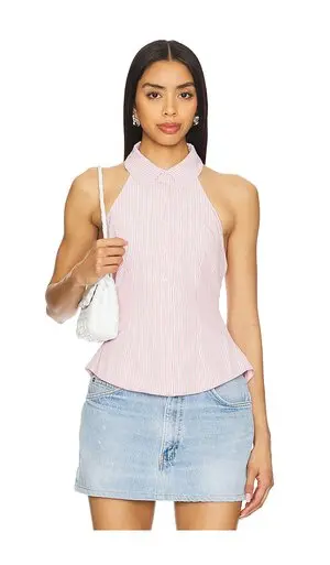 MORE TO COME Halterneck Top With Open Back And Button Closure - Rose