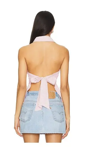 MORE TO COME Halterneck Top With Open Back And Button Closure - Rose