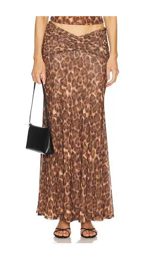 LOBA Ruched Mesh Maxi Skirt