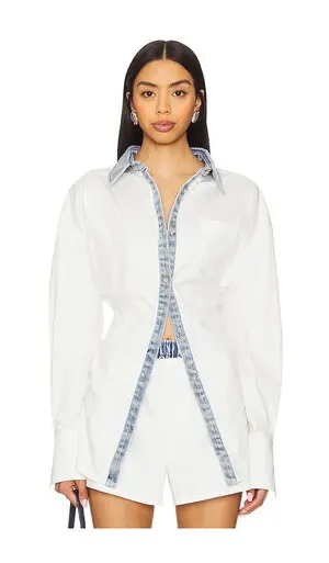 SEROYA Oversized Shirt With Denim Trim