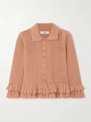 Chloé Ruffled Crocheted Cotton Cardigan