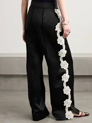 JIL SANDER Guipure Lace-trimmed Wide-leg Pants