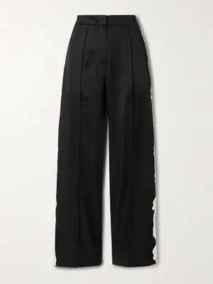 JIL SANDER Guipure Lace-trimmed Wide-leg Pants
