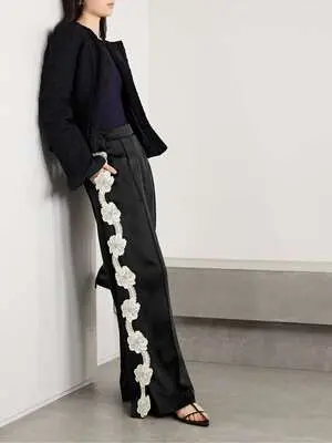 JIL SANDER Guipure Lace-trimmed Wide-leg Pants