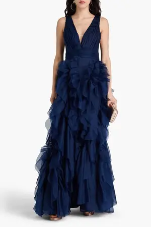 Marchesa Ruffled Silk-organza Gown