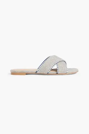 STUART WEITZMAN Roza Faux Pearl-embellished Tweed Sandals - Light Blue