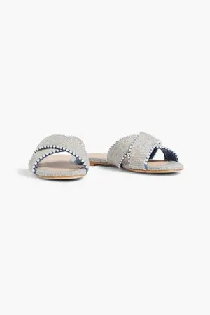 STUART WEITZMAN Roza Faux Pearl-embellished Tweed Sandals - Light Blue