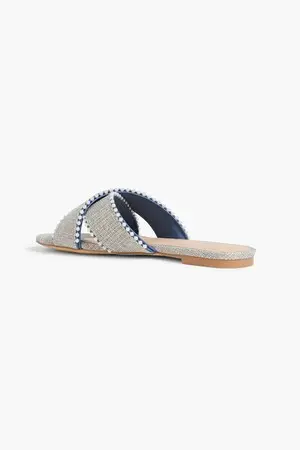 STUART WEITZMAN Roza Faux Pearl-embellished Tweed Sandals - Light Blue
