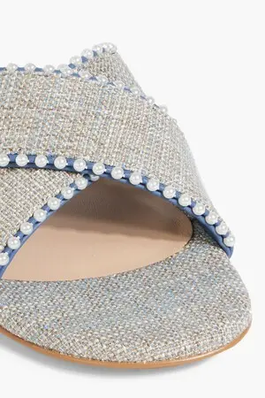 STUART WEITZMAN Roza Faux Pearl-embellished Tweed Sandals - Light Blue
