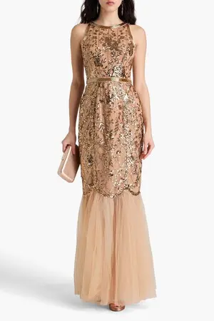 Marchesa Sequin-embellished Tulle Gown
