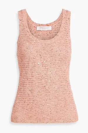 Carolina Herrera Embellished Metallic Pointelle-knit Top