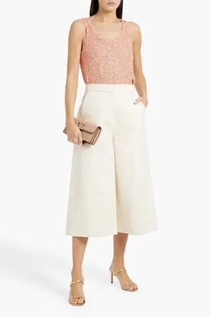 Carolina Herrera Embellished Metallic Pointelle-knit Top