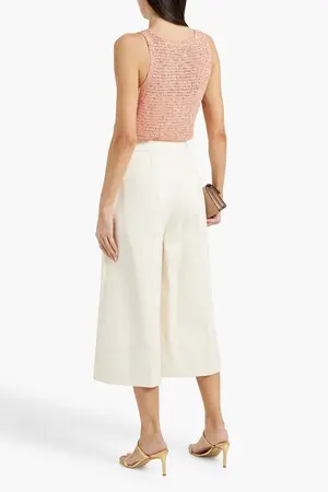 Carolina Herrera Embellished Metallic Pointelle-knit Top
