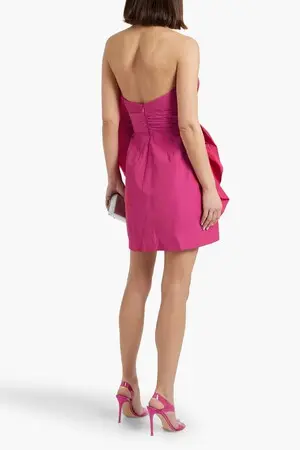Marchesa Strapless Floral-appliquéd Ruffled Taffeta Mini Dress