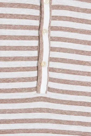 Boglioli Striped Linen Polo Shirt - Brown