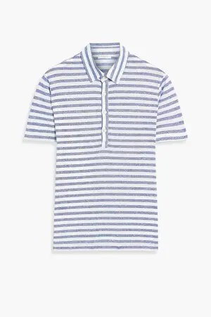 Boglioli Striped Linen Polo Shirt Navy