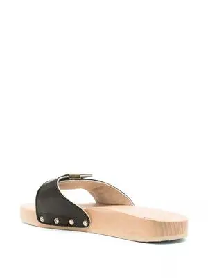 DR. SCHOLL'S SHOES Pescura Wood-sole Leather Slides - Black