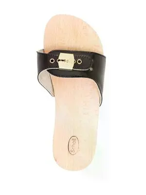 DR. SCHOLL'S SHOES Pescura Wood-sole Leather Slides - Black