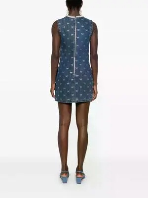 SELF-PORTRAIT Crystal Bow Denim Mini Dress