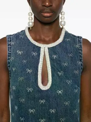 SELF-PORTRAIT Crystal Bow Denim Mini Dress