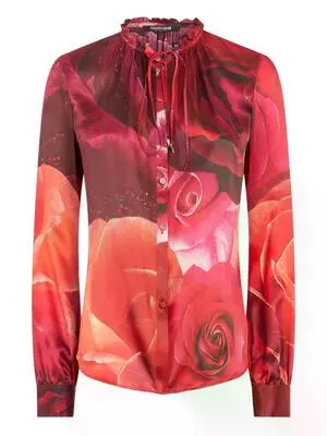 Roberto Cavalli Floral Silk Shirt - Red