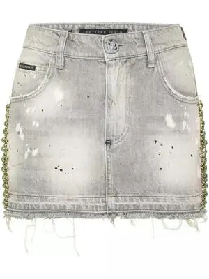 Philipp Plein Crystal-embellished Mini Skirt - Grey