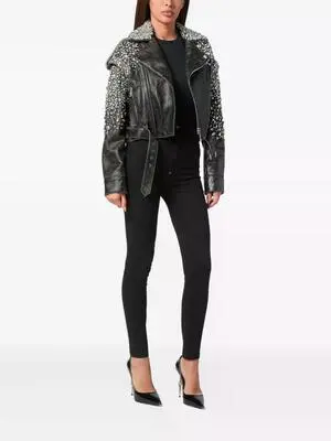 Philipp Plein Leather Cropped Biker Jacket