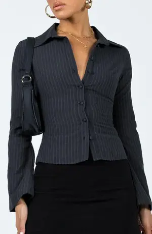 Princess Polly Princess Polly Anni Pinstripe Shirt Black
