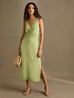 REISS Pari Ruched Midi Dress - Green