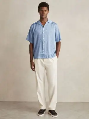 REISS Barella Geometric Wave Print Cuban Shirt