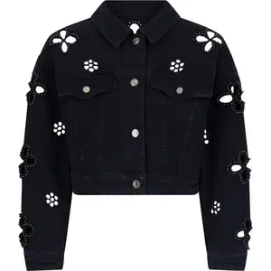 THE NOLI SHOP Kaia Pearl Denim Jacket - Black