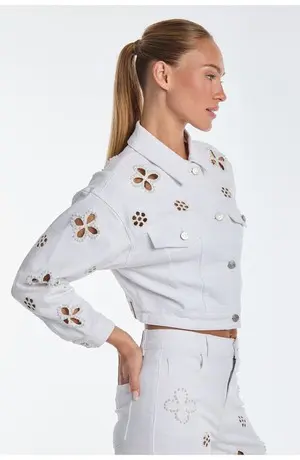 THE NOLI SHOP Kaia Pearl Denim Jacket - White